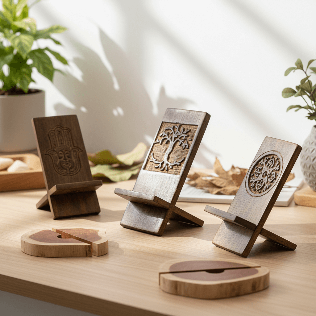 Wooden Phone Holders - Handcrafted Mango Wood | Gift Sanctuary